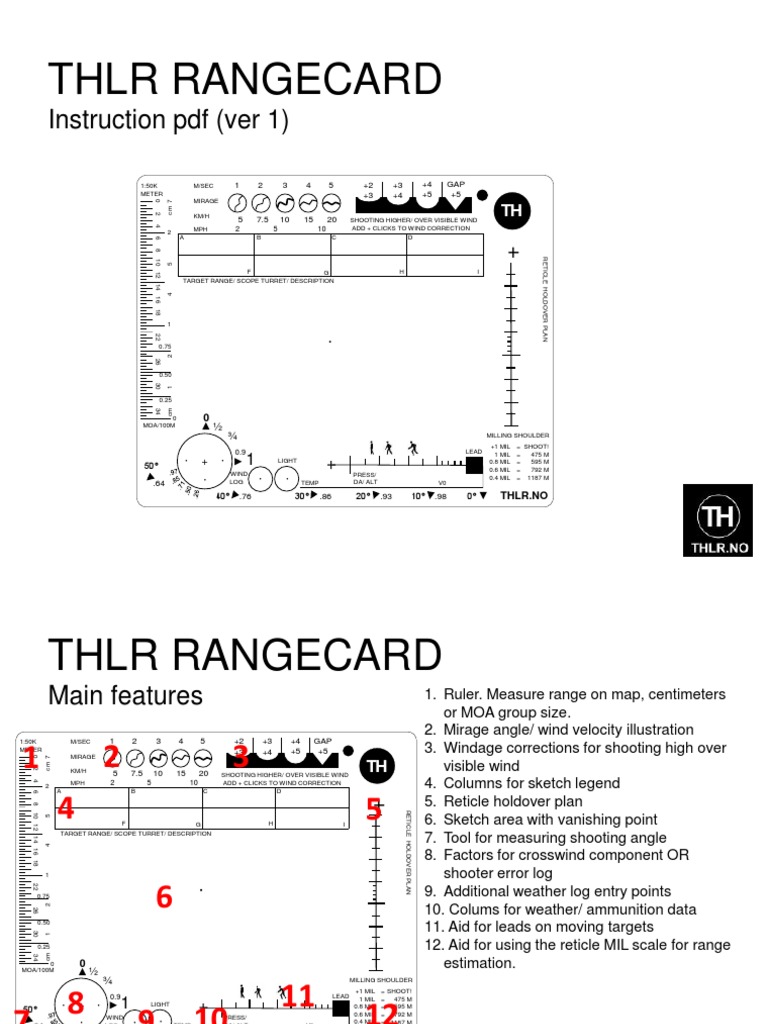 THLR Rangecard User Manual | PDF | Telescopic Sight | Applied And Interdisciplinary Physics