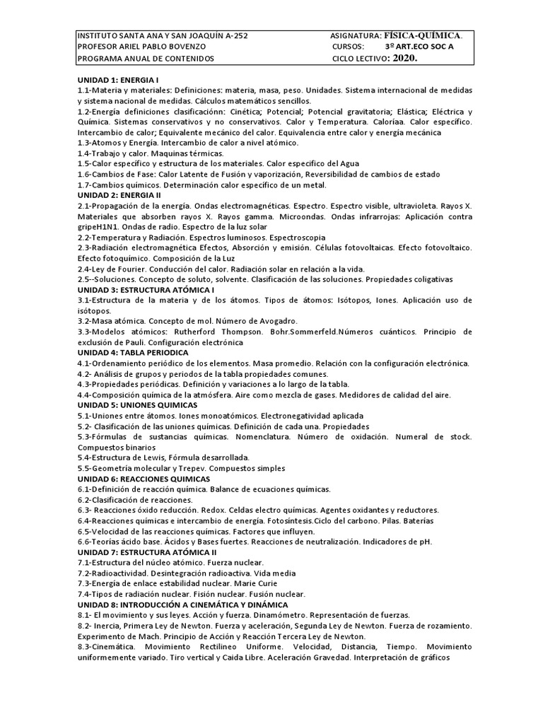 Programa de Física-Química 2020 | PDF | Redox | Átomos