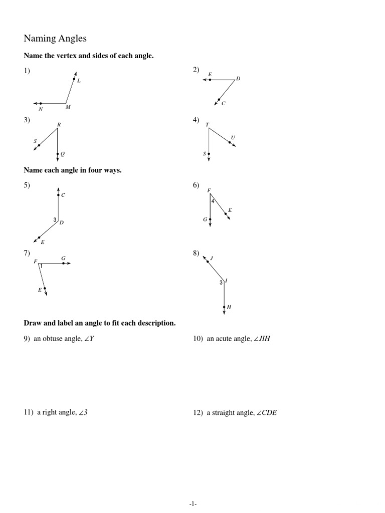 Naming Angles: Name The Vertex and Sides of Each Angle | PDF | Rotation ...