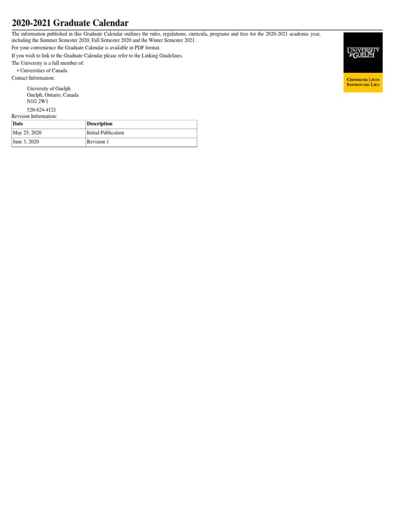 2020-2021 Graduate Calendar: Description Date | PDF | Bioinformatics ...