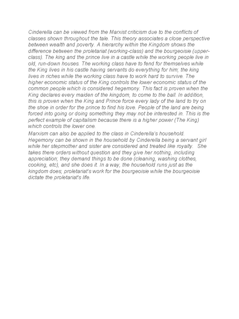 Marxist Critique of Cinderella's Class Struggle | PDF