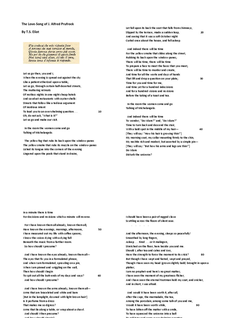 The Lovesong of J. Alfred Prufrock | PDF | Art | Poetry