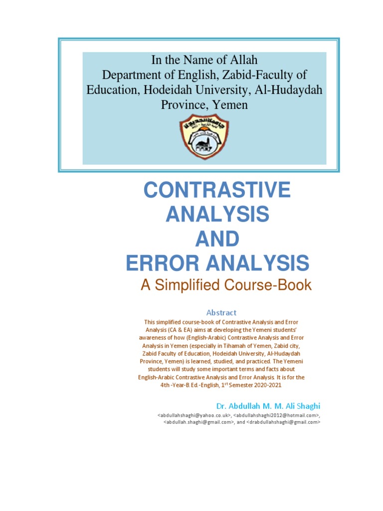 Simplified Coursebook of Contrastive Analysis and Error Analysis by DR Shaghi 1st Sem 2020 2021 ...