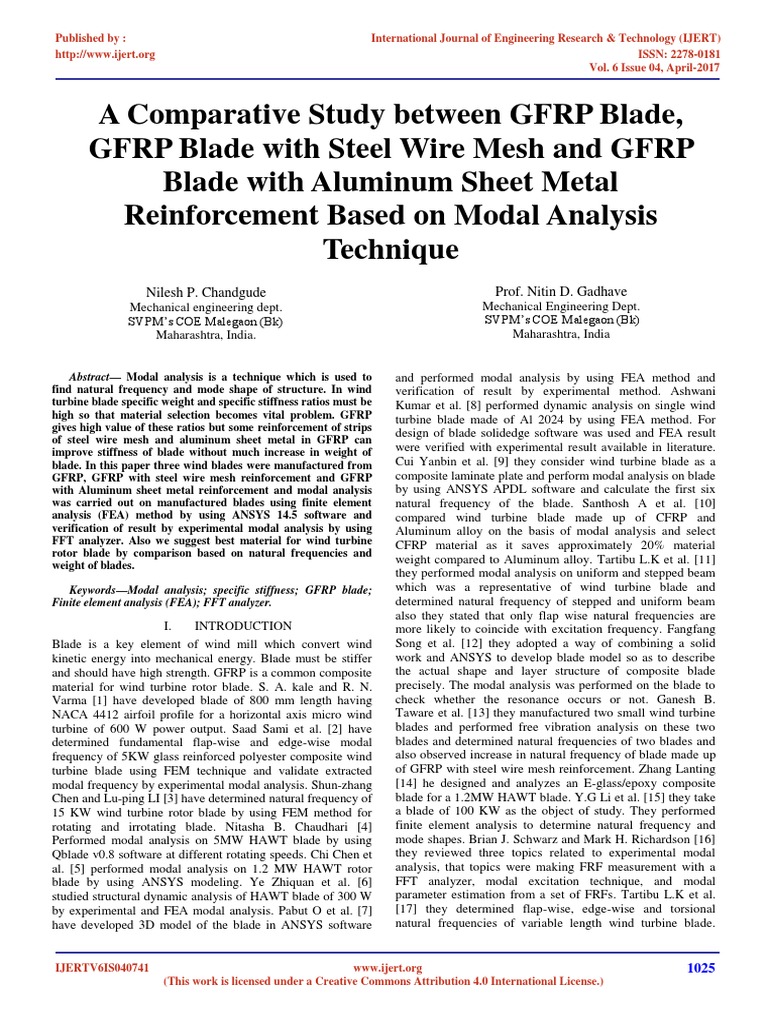 A Comparative Study Between GFRP Blade GFRP Blade With Steel Wire Mesh ...