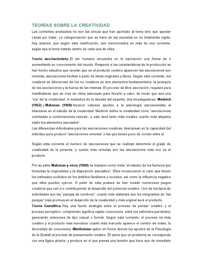 Teorías Sobre La Creatividad | PDF | Creatividad | Percepción