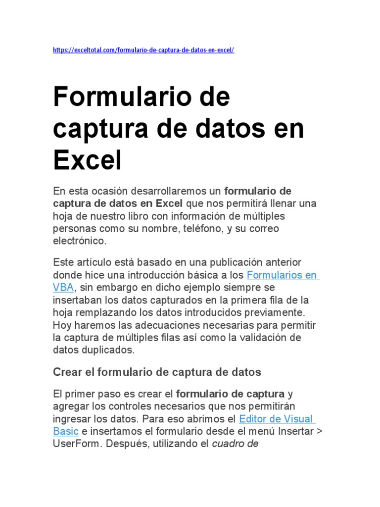 Formulario para Capturar Datos | PDF | Microsoft Excel | Ciencias de la Computación