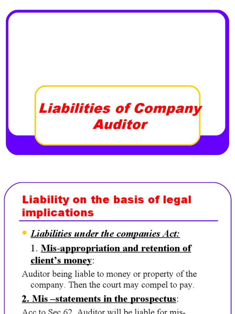 Liabilities of Company Auditor | PDF | Legal Liability | Accountant
