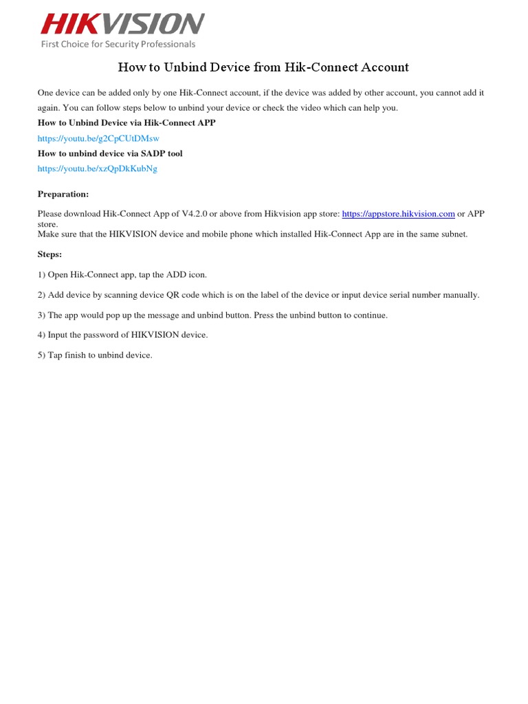 How To Unbind Device From Hik Connect Account | PDF