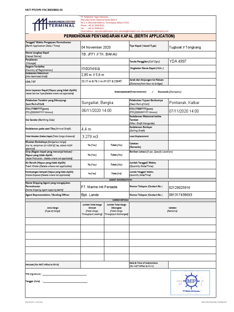 Berth Application PDF | PDF