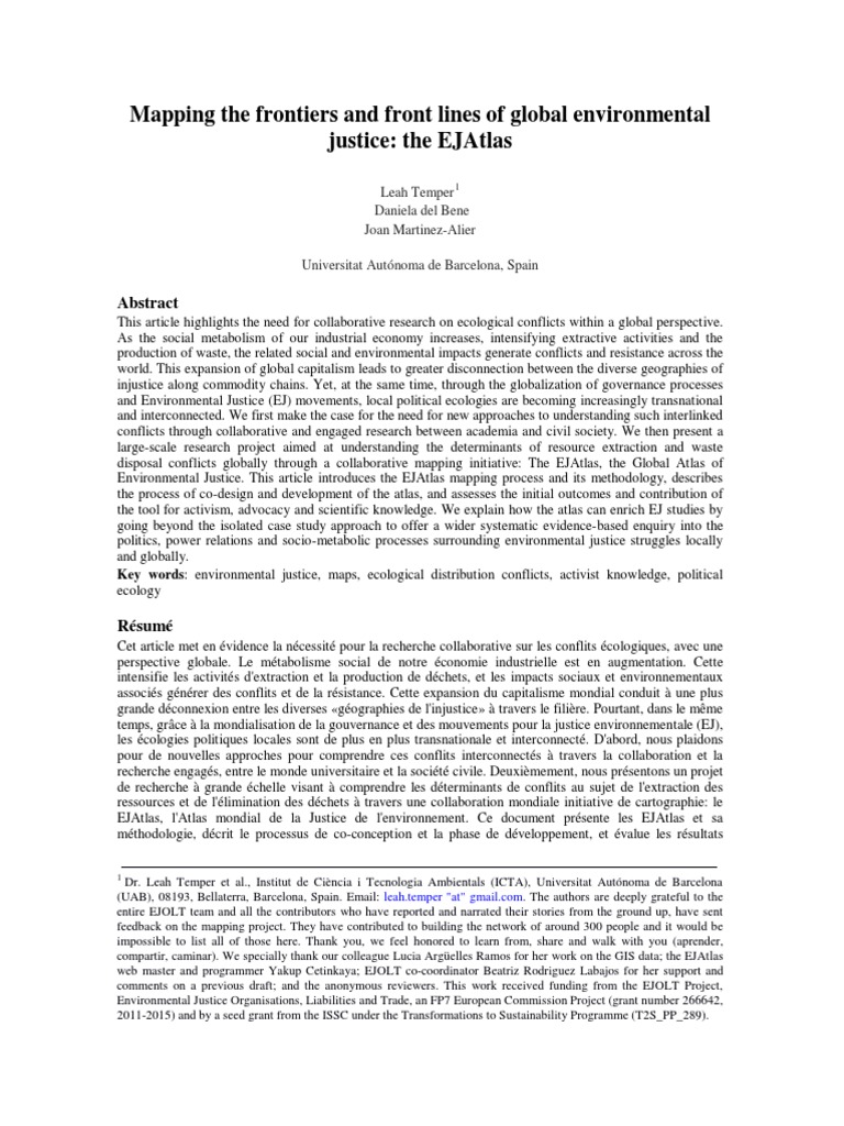 Mapping The Frontiers and Front Lines of Global Environmental Justice ...