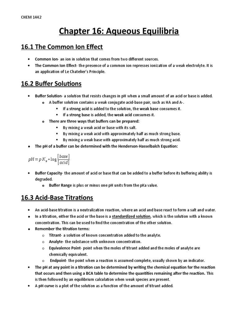 Aqueous Equilibria: Common Ions & Buffers | PDF | Titration | Chemistry