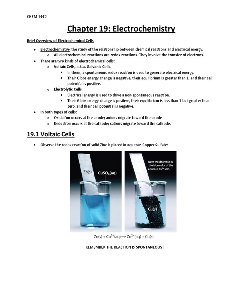 Chapter 19: Electrochemistry: 19.1 Voltaic Cells | PDF | Redox ...