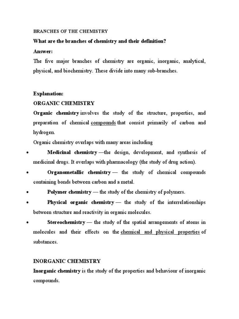 Branches of The Chemistry 2019 | PDF | Inorganic Chemistry | Organic ...