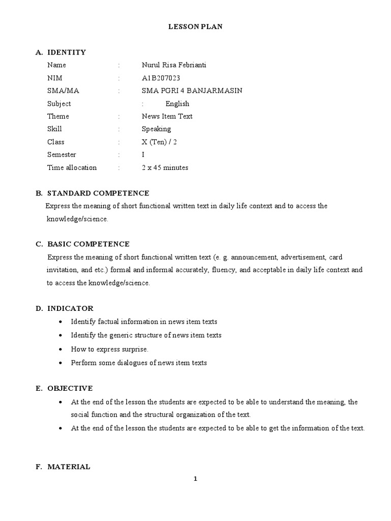 LESSON PLAN News Item Text | PDF | News | Lesson Plan
