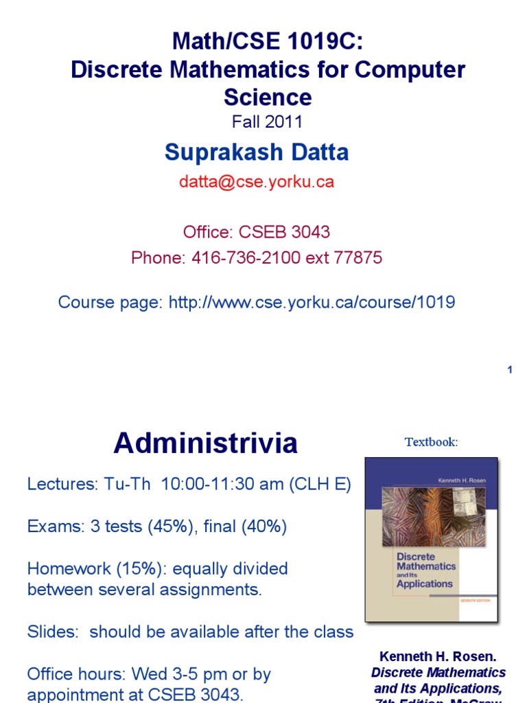 Math/CSE 1019C: Discrete Mathematics For Computer Science: Suprakash ...