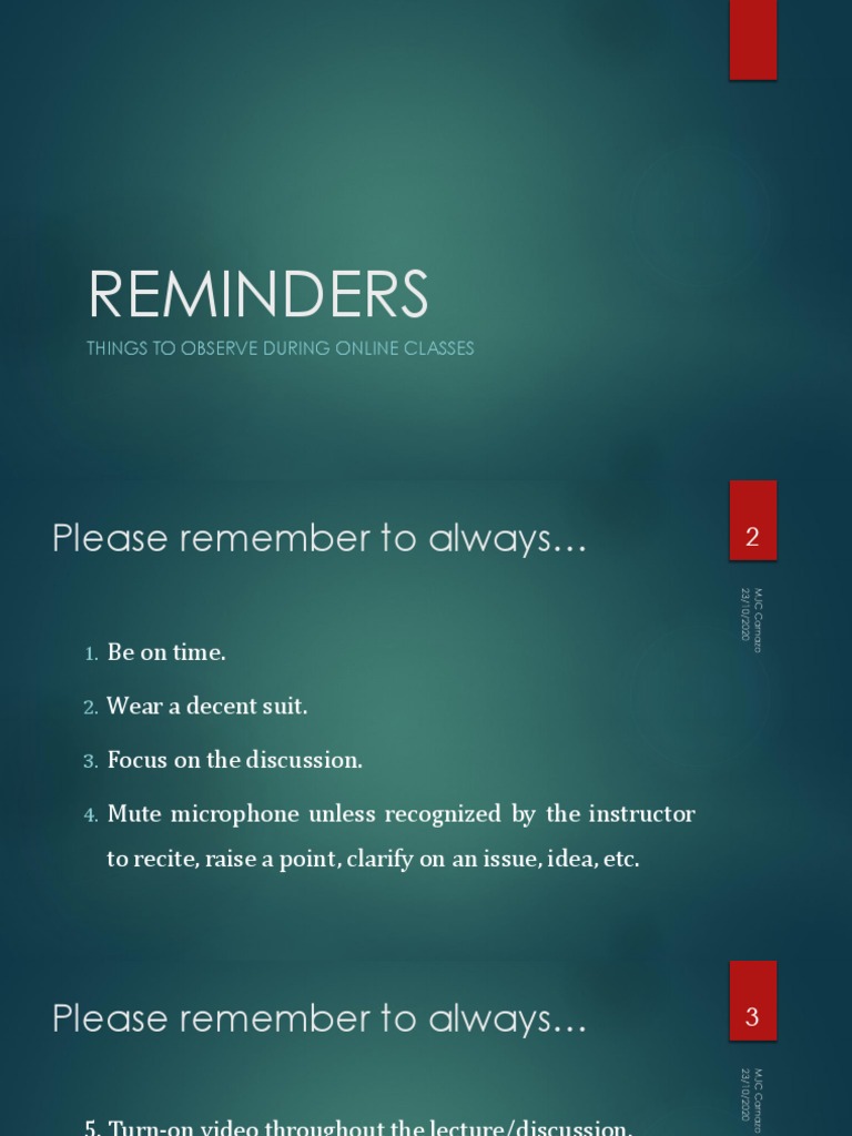 Reminders: Things To Observe During Online Classes | PDF | Human ...