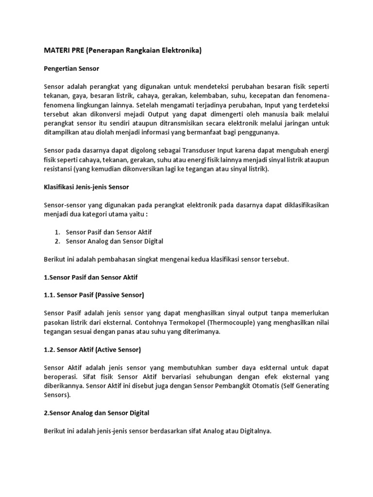 Pengertian Sensor Dan Jenisnya | PDF