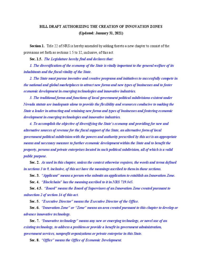 Nevada Innovation Zones Bill | PDF | Board Of Directors | Trustee