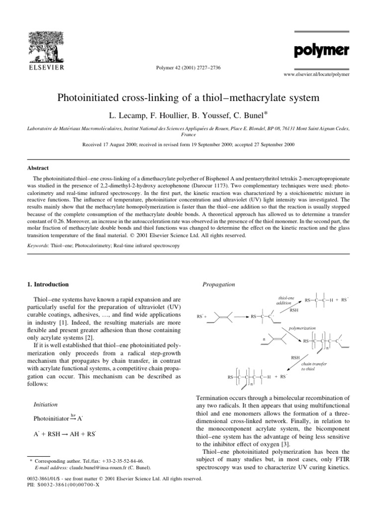Photoinitiated Cross-Linking of A Thiol Methacrylate System | PDF ...