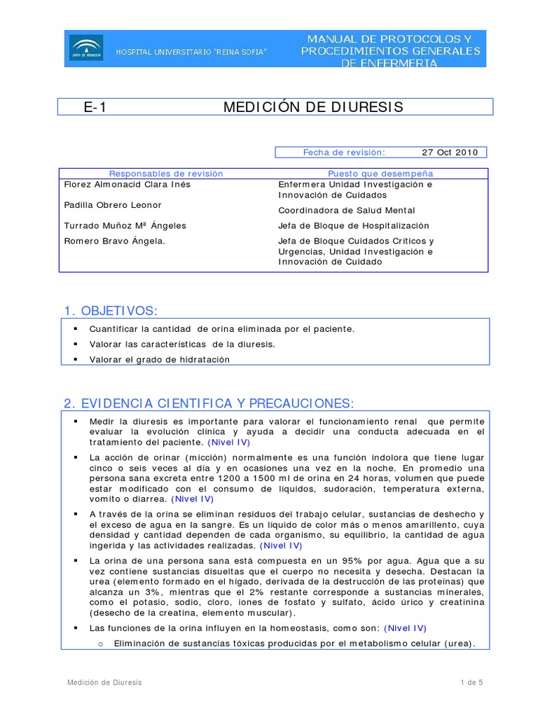 Medición y Características de Diuresis | PDF | Orina | Sodio