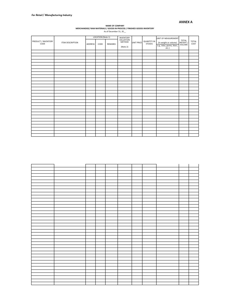 Annex A: For Retail / Manufacturing Industry | PDF | Value Added Tax ...