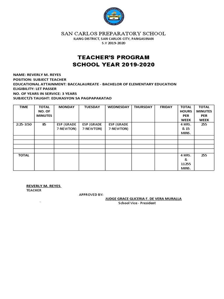 Teacher Program Sample For Peac | PDF