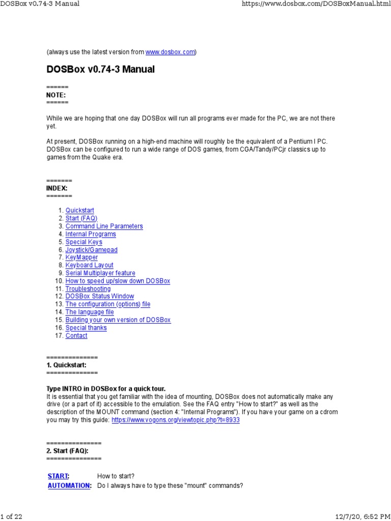 Dosbox Manual | PDF | Floppy Disk | Dos