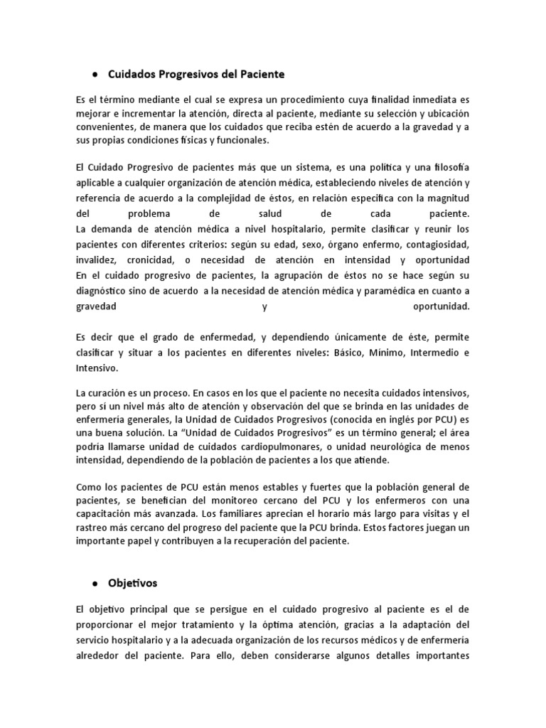 Cuidados Progresivos Del Paciente | PDF | Hospital | Enfermería