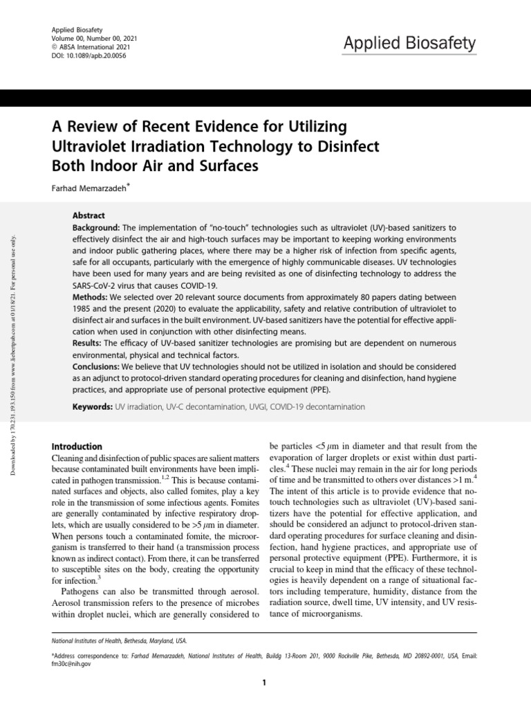 A Review of Recent Evidence For Utilizing | PDF | Ultraviolet ...
