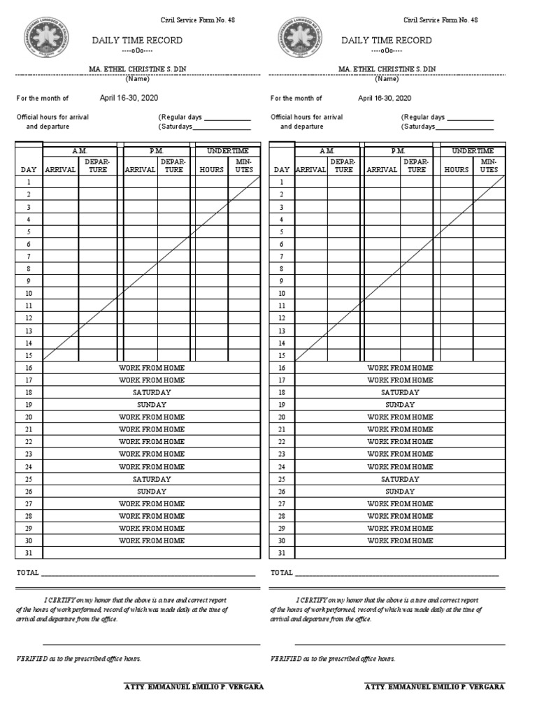Daily Time Record Daily Time Record: April 16-30, 2020 | PDF | Teaching ...