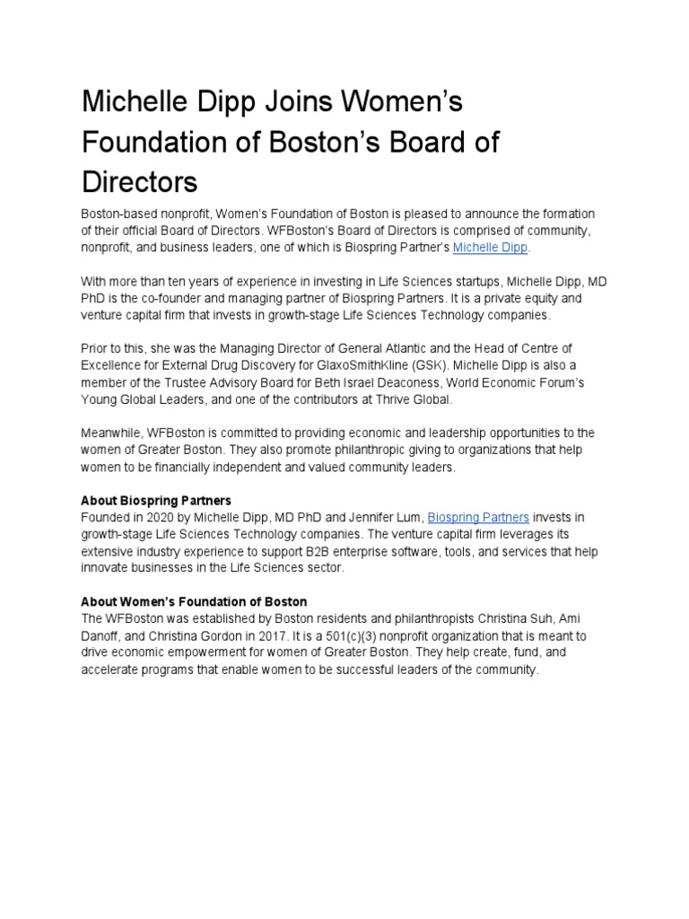 Michelle Dipp Joins Women's Foundation of Boston's Board of Directors ...