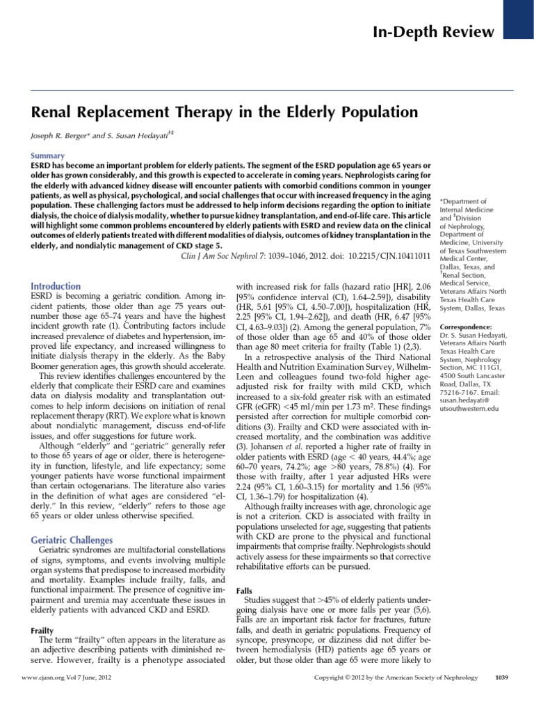RRT in Elderly | PDF | Chronic Kidney Disease | Dialysis