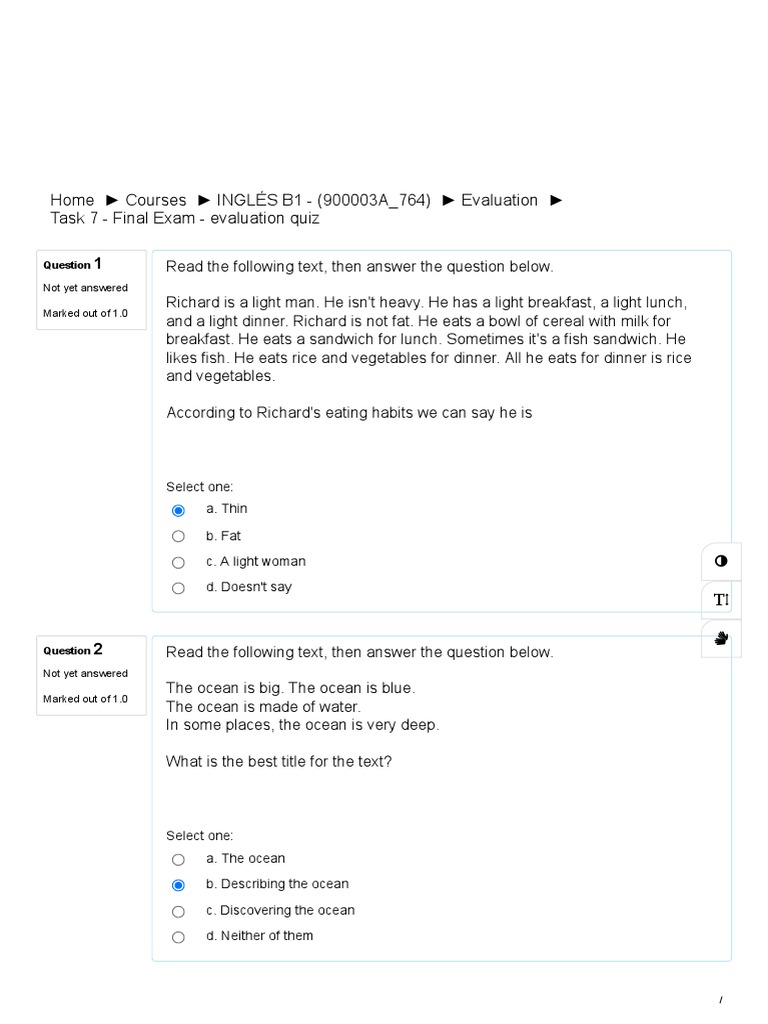 Task 7 - Final Exam - Evaluation Quiz | PDF