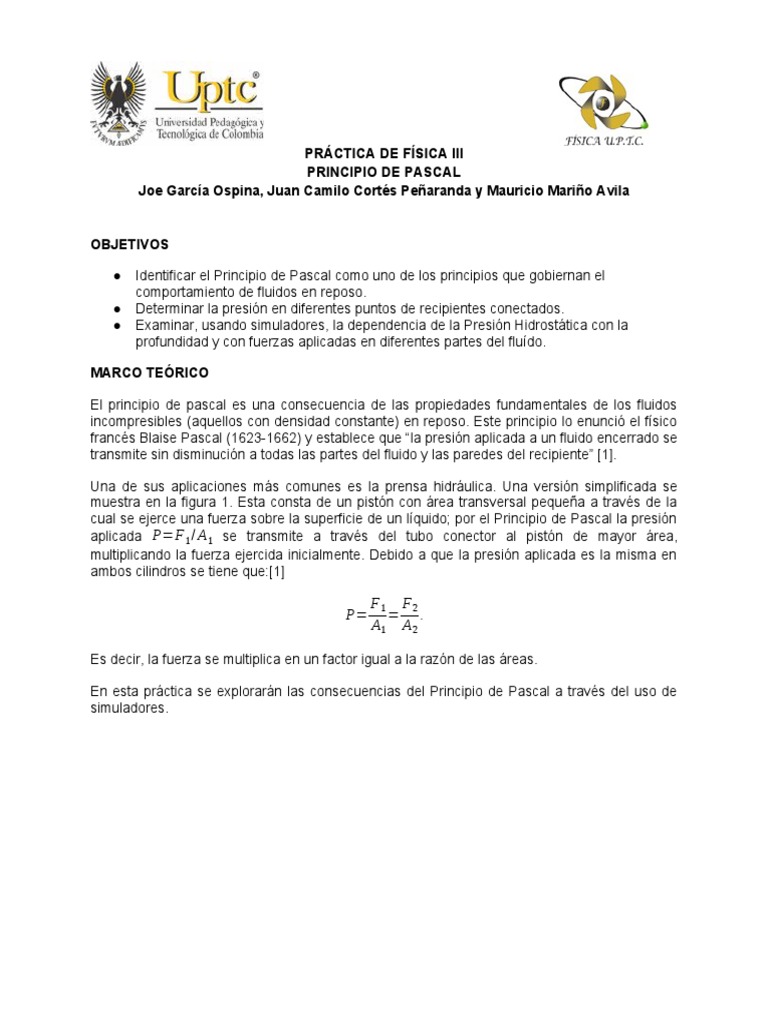 Práctica: Principio de Pascal | PDF | Presión | Líquidos