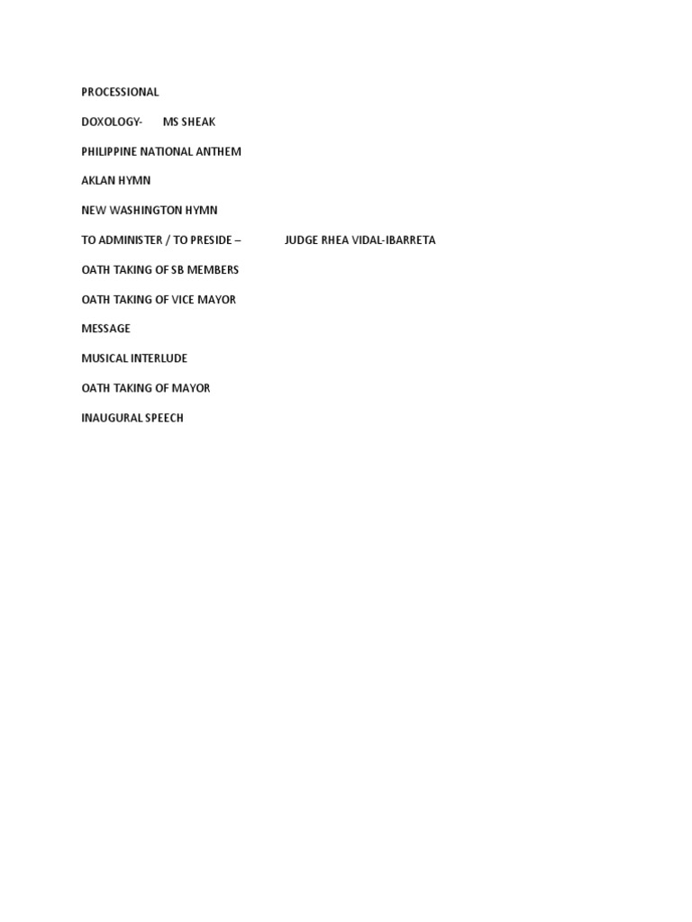 Inaugration of Mayor and SB Script | PDF | Ceremonies | Government