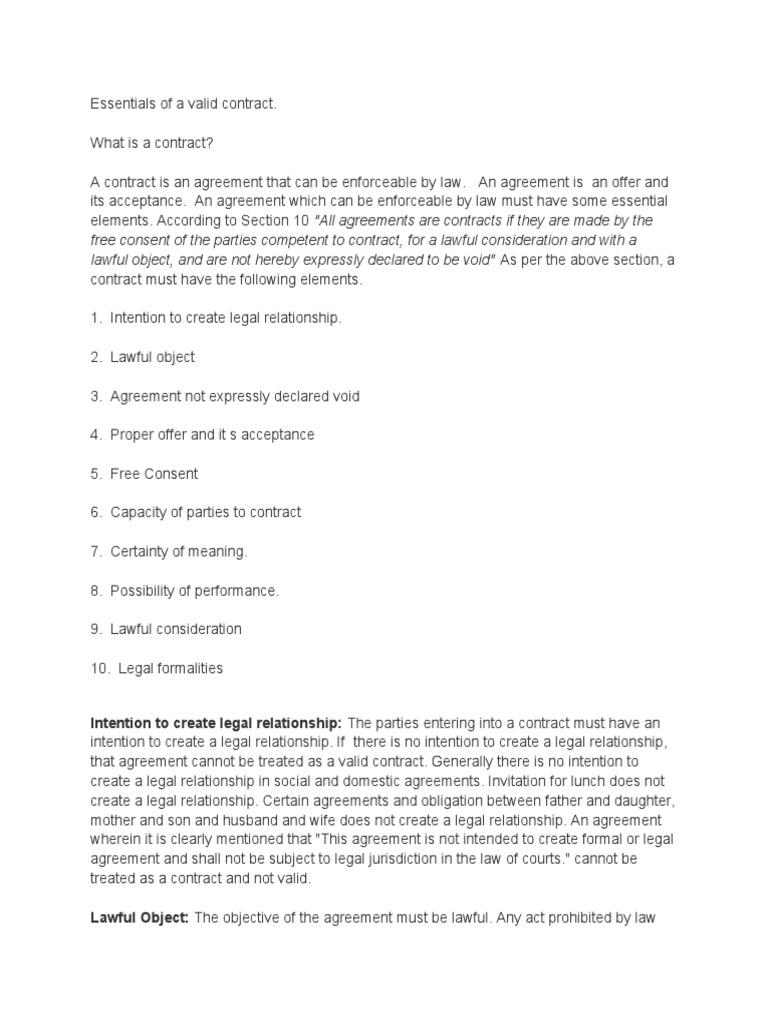 Essentials of A Valid Contract | PDF | Consideration | Common Law