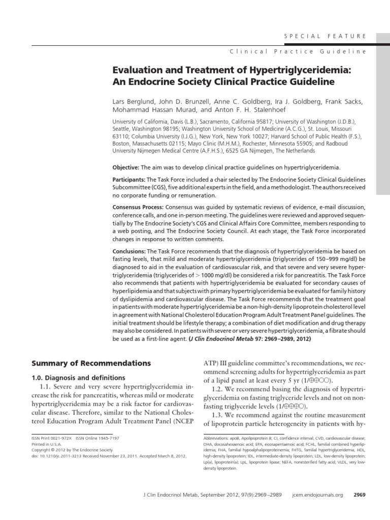 Evaluation and Treatment of Hypertriglyceridemia A | PDF | Low Density ...