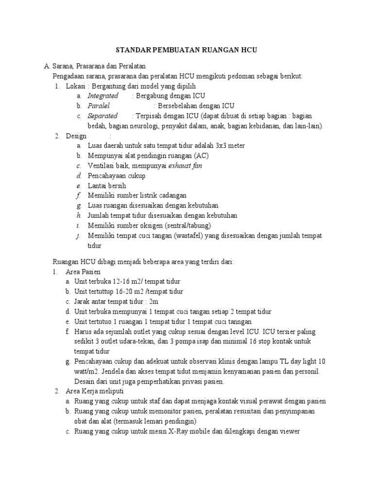 Standar Pembuatan Ruangan Hcu Icu | PDF | Sains & Matematika