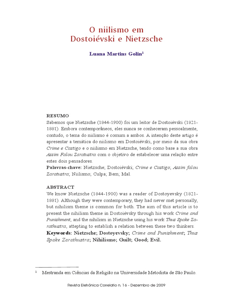 Niilismo em Dostoiévski e Nietzsche | PDF | Niilismo | Friedrich Nietzsche