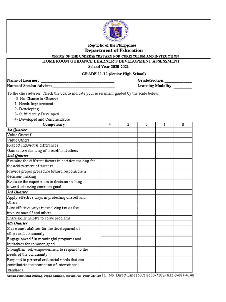 Homeroom Guidance Assessment Tool | PDF