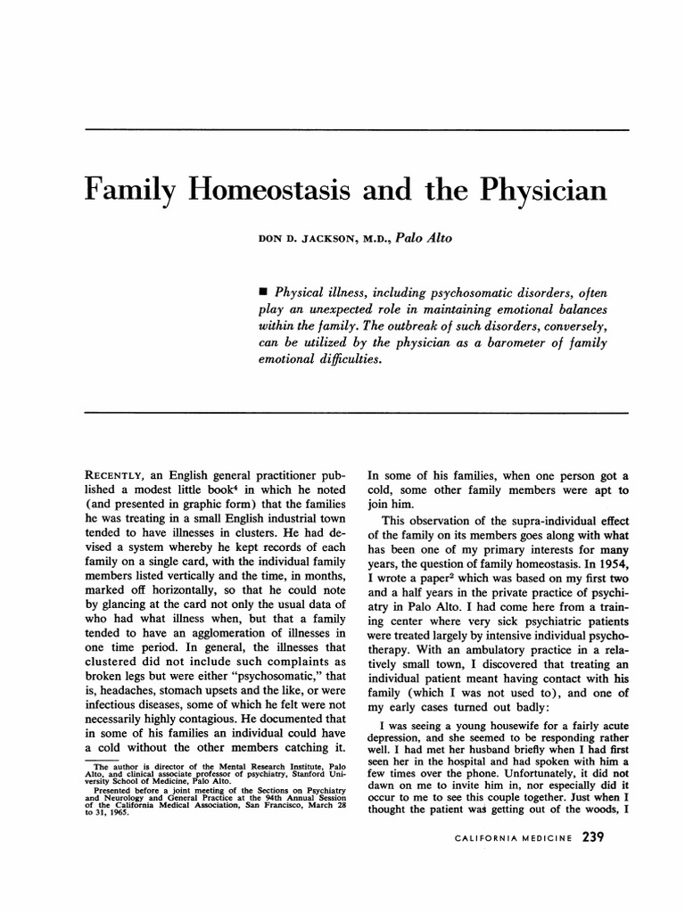 Family Homeostasis: Understanding Illness Within the Context of Family ...