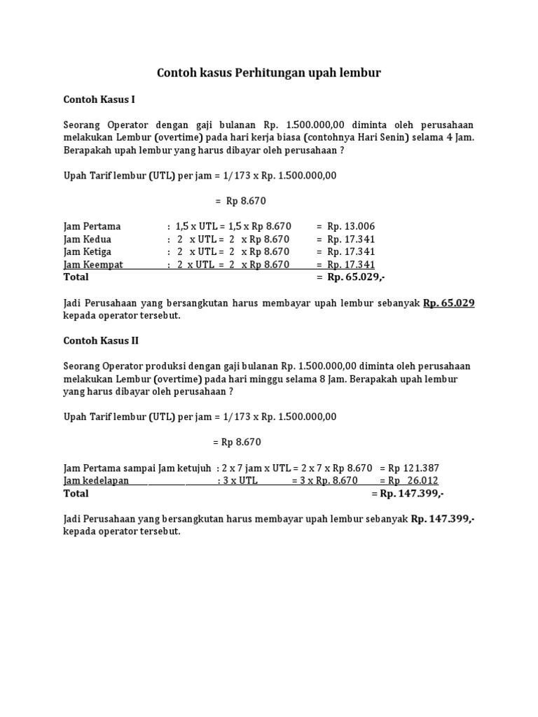 Contoh Perhitungan Lembur | PDF