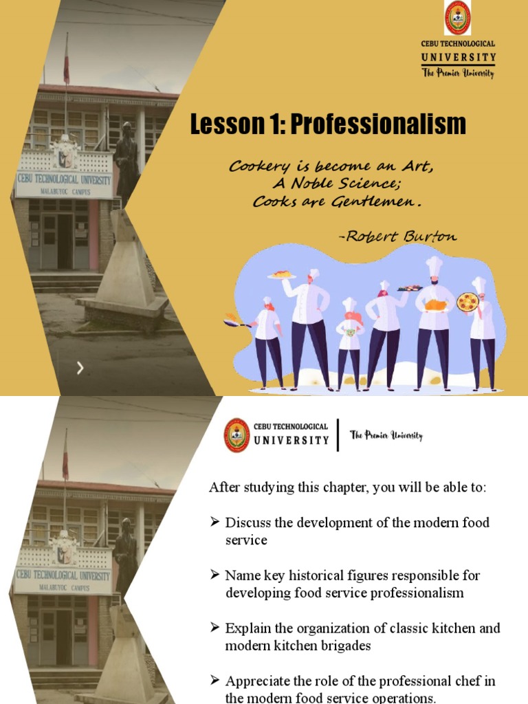Lesson 1 Professionalism | PDF | Chef | Home Economics