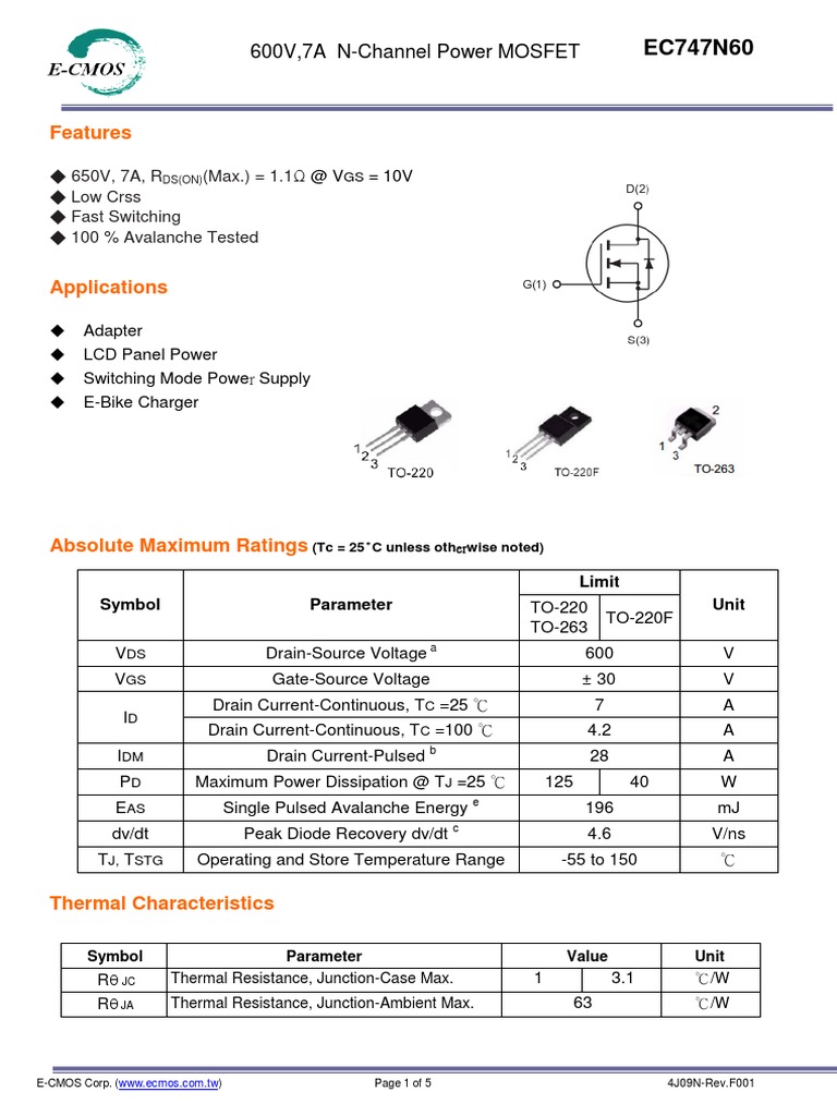 47N60 Mosfet Datasheet | PDF | Field Effect Transistor | Computer ...