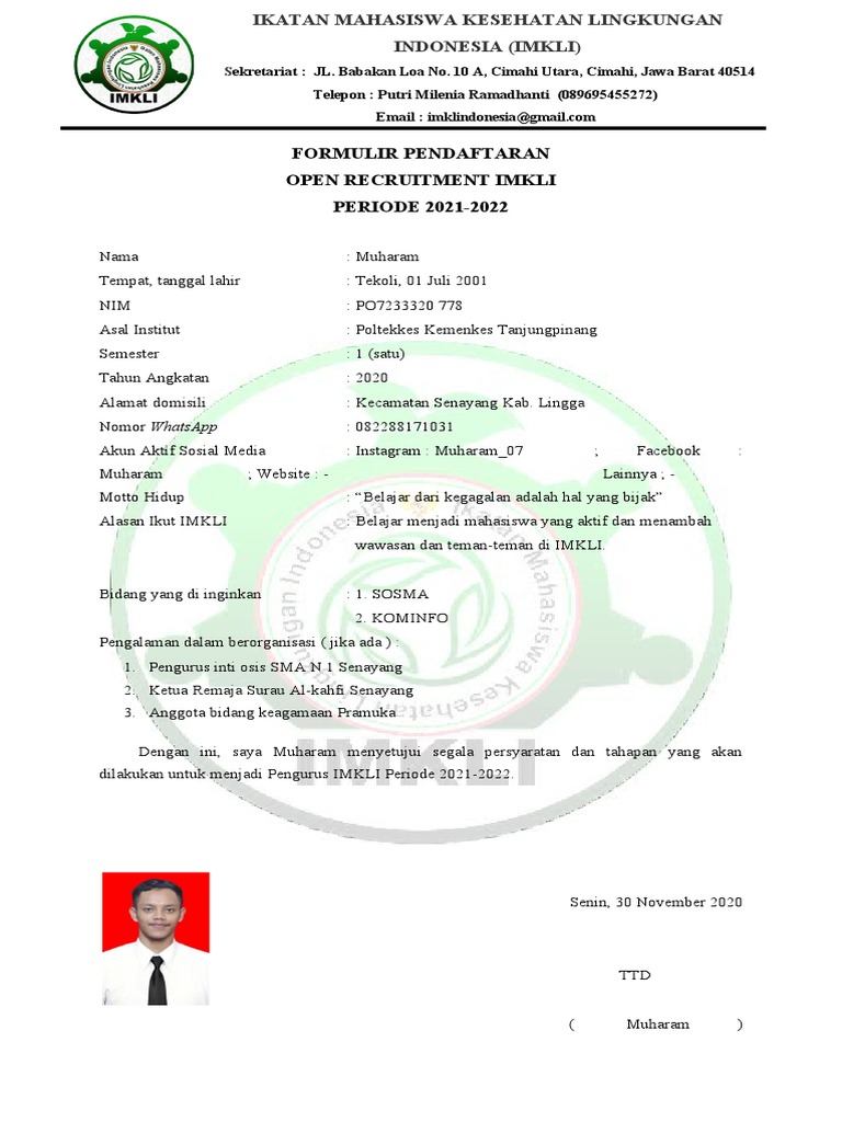 Formulir Pendaftaran IMKLI | PDF