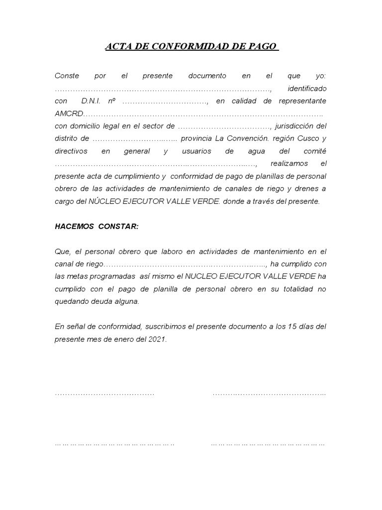 Acta de Conformidad Pagos | PDF