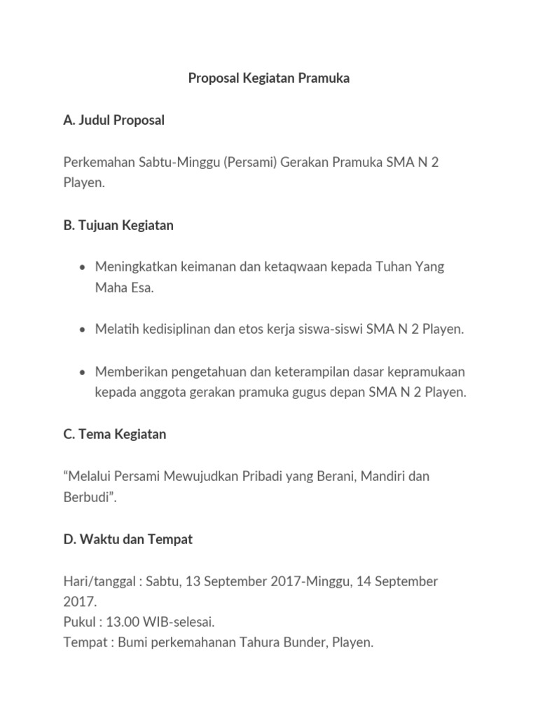 Proposal Persami Pramuka SMA N 2 Playen | PDF | Karier & Perkembangan ...