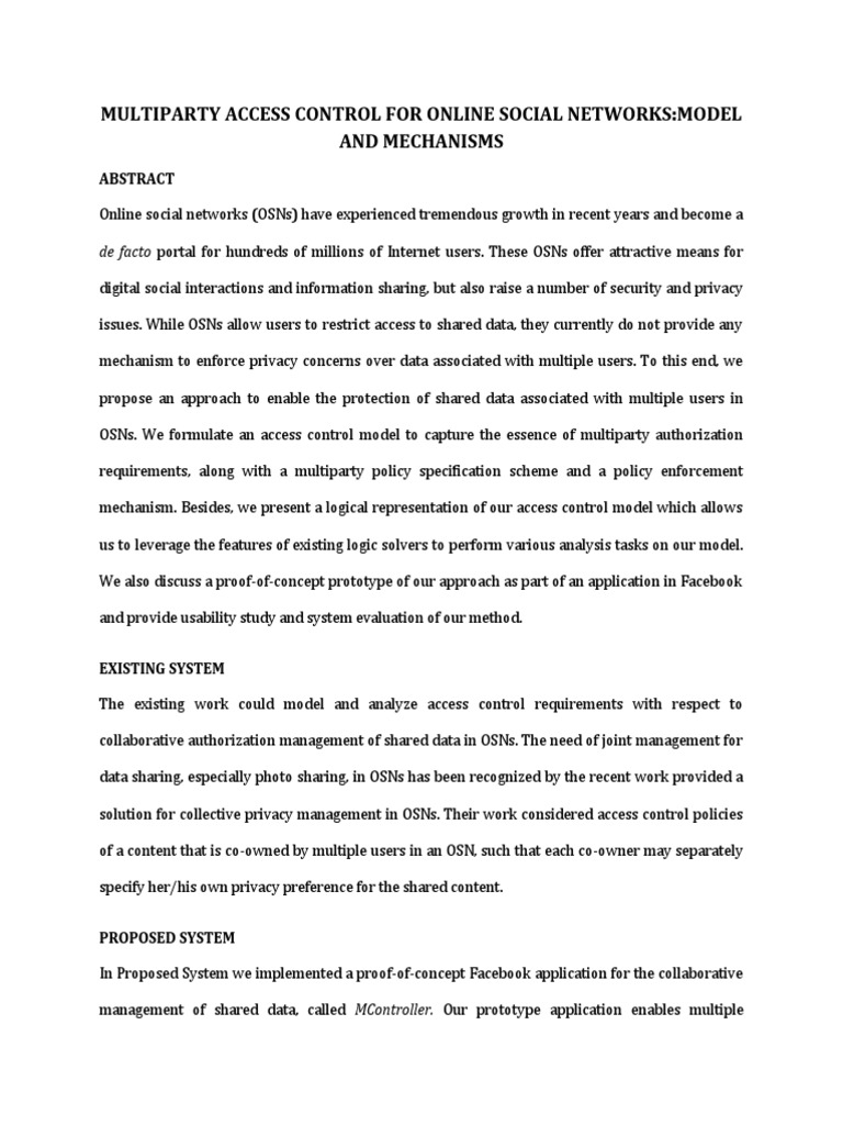 Multiparty Access Control For Online Social Networksmodel and Mechanisms | PDF | Privacy ...