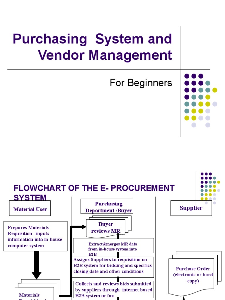Purchasing System and Vendor Management: For Beginners | PDF ...