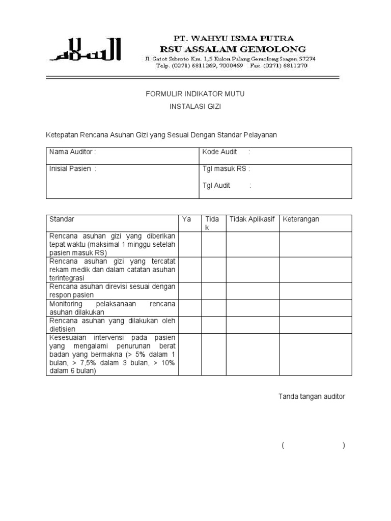 Audit Mutu Instalasi Gizi | PDF | Kesehatan Holistik | Sains & Matematika